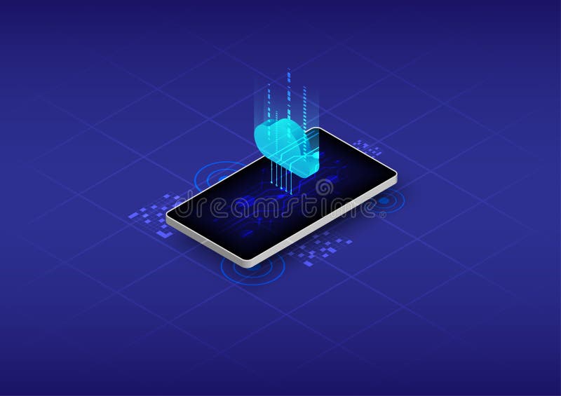 Isometric Abstract Cloud Computing Wireless Signal. Online Server ...