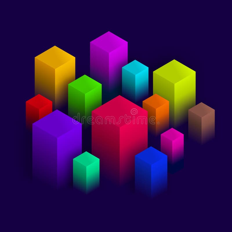 Isometric Abstract Design, Geometric Blocks on Dark Violet Background ...