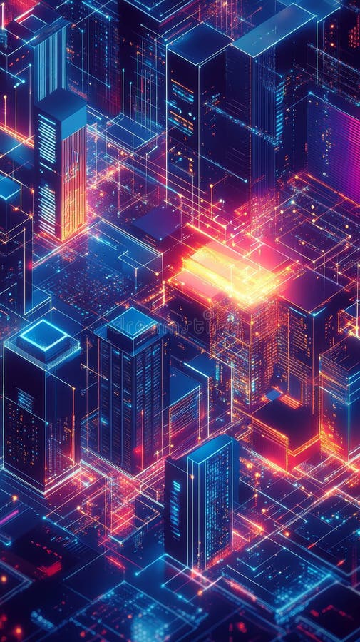 Isometric Abstract Digital Network Illustration with Bright Colors ...