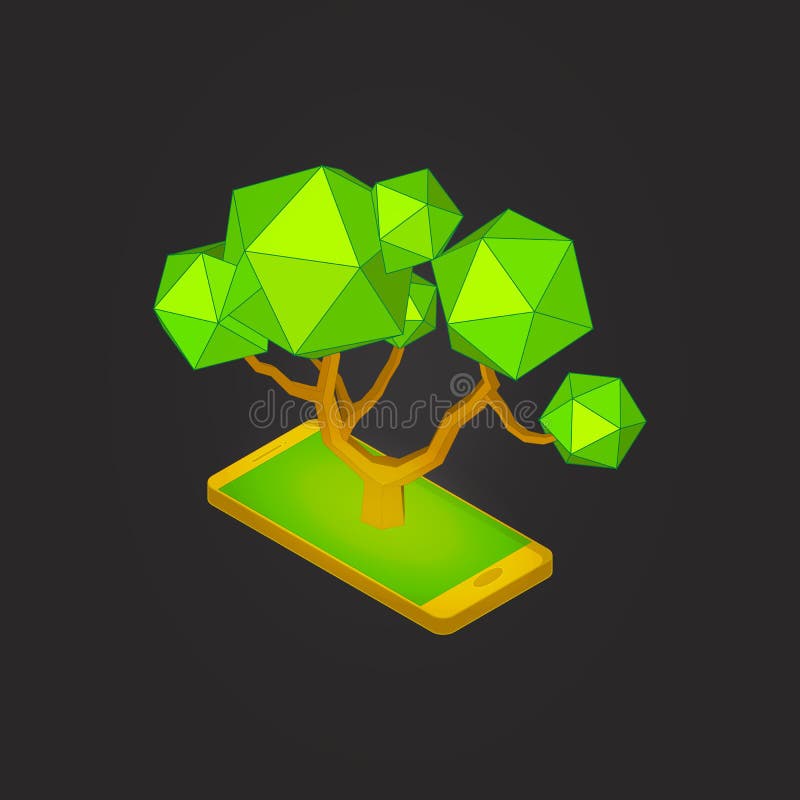 Isometric Abstract Low Poly Tree on a Smartphone Vector Illustration ...