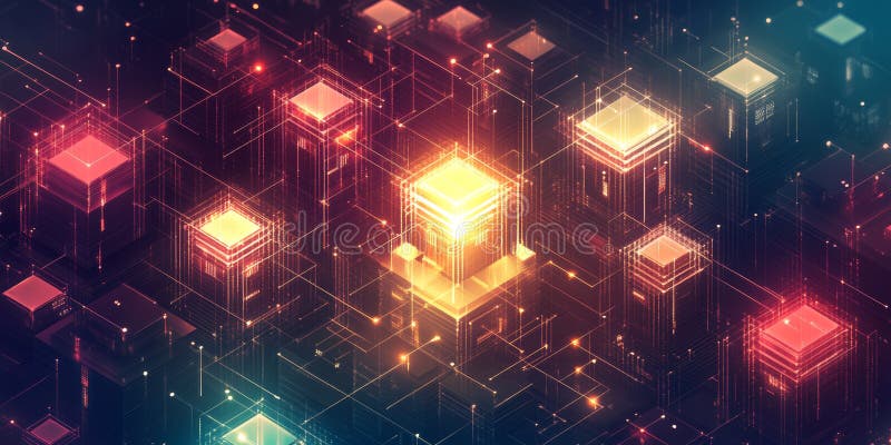 Isometric Abstract Perspective of Data Structures with Glowing Elements ...