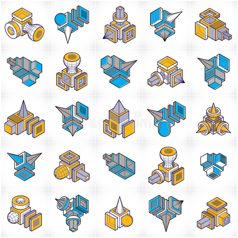 Isometric Abstract Shapes Set. Stock Illustration - Illustration of ...