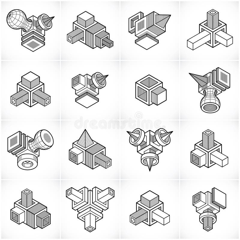 Isometric Abstract Vector Shapes Set. Stock Vector - Illustration of ...