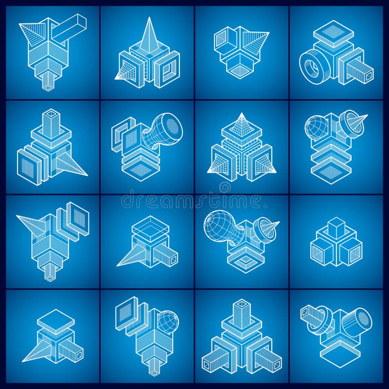 Isometric Abstract Vector Shapes Set. Stock Vector - Illustration of ...