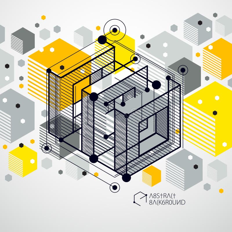 Isometric Abstract Yellow Background with Linear Dimensional Cub Stock ...