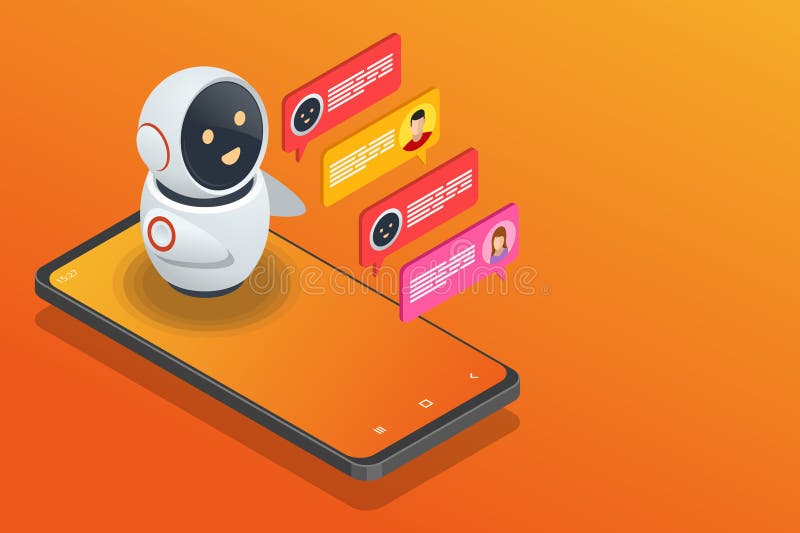 Isometric AI Chat Bot. Little Minimal Modern White Robot. AI Chat Bot ...