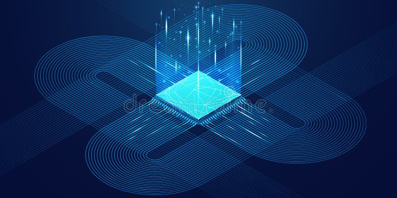 Isometric AI Chip or CPU Processor, Front Side Bus, and Circuit Stock ...