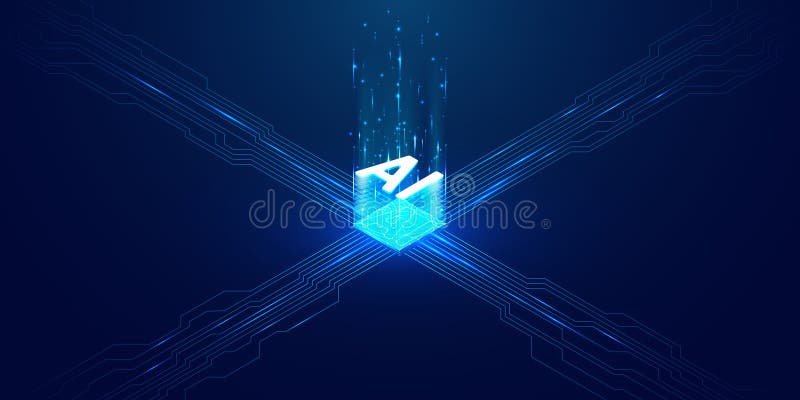 Isometric AI Chip with Light Blue Elements on Technology Background ...