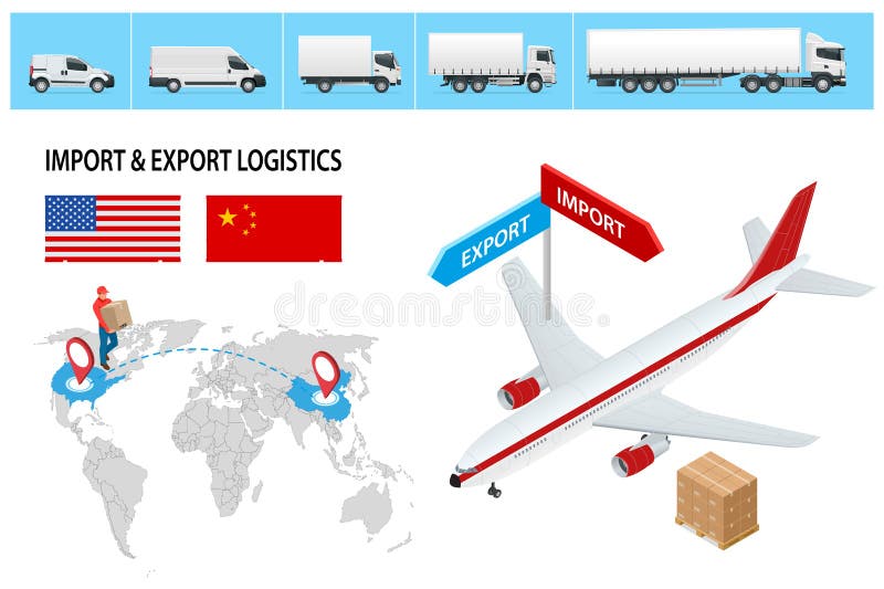Isometric Air Cargo Services and Freight. Global Logistics Network ...