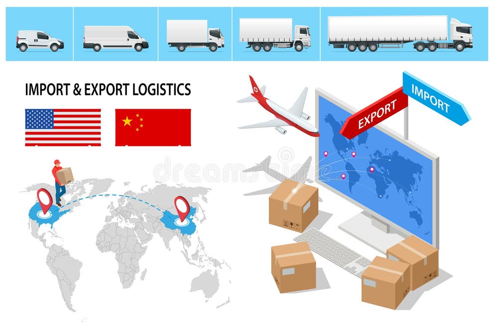 Isometric Air Cargo Services and Freight. Global Logistics Network ...