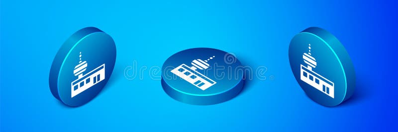 Isometric Airport Control Tower Icon Isolated on Blue Background. Blue ...