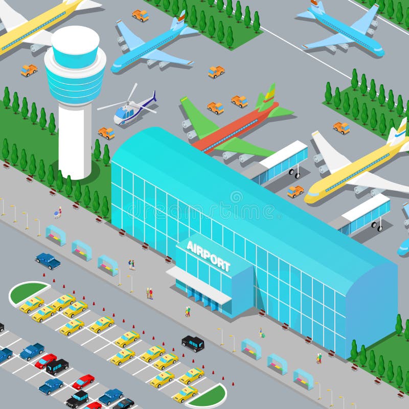Isometric Airport Infrastructure with Planes Stock Vector ...