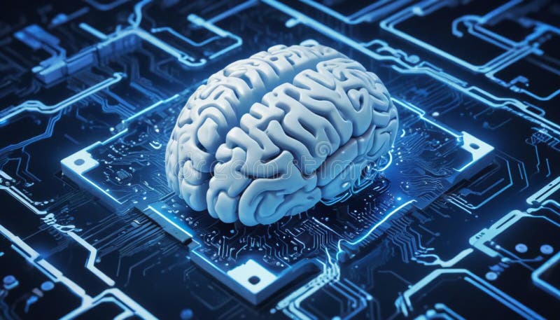 Isometric Al Brain Icon on Futuristic Circuit Board Stock Illustration ...
