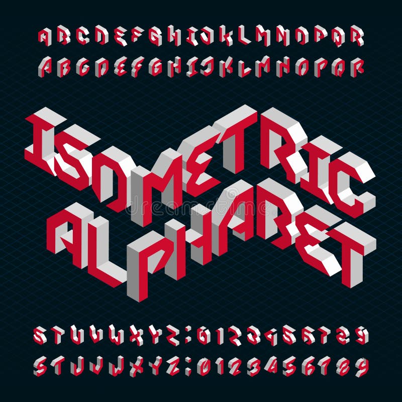 Isometric Alphabet Vector Font. 3D Letters and Numbers. Stock Vector ...