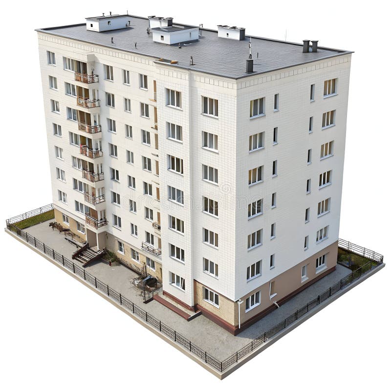 Isometric Apartment Building Isolated on White Background Stock ...