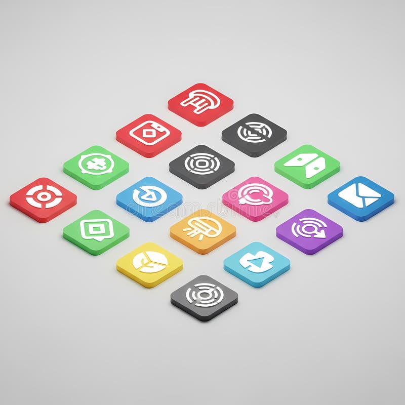 Isometric App Icons Set on Gray Background for User Interface Design Stock Illustration ...