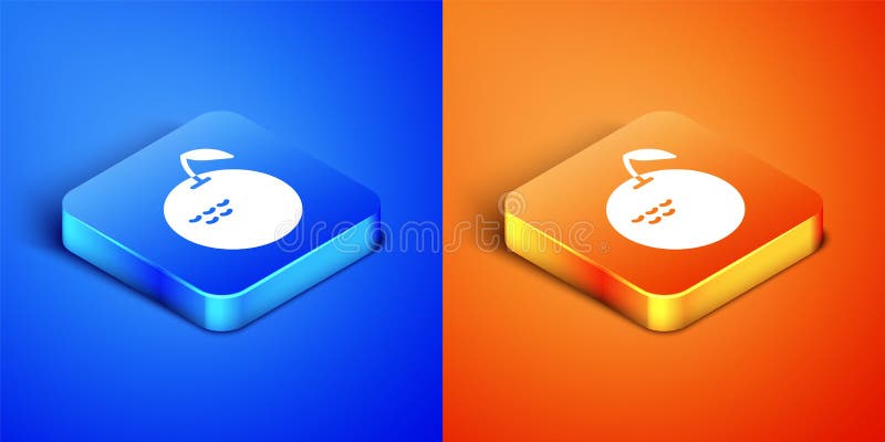Isometric Apple Icon Isolated on Blue and Orange Background. Fruit with ...