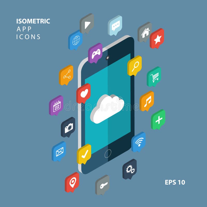 Isometric Apps Icons Concept. Cloud Computing Stock Vector ...