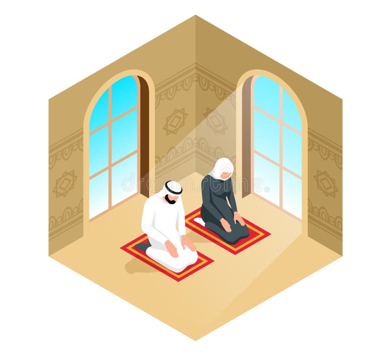 Isometric Arab Prayer Composition Stock Illustration - Illustration of family, human: 260187007