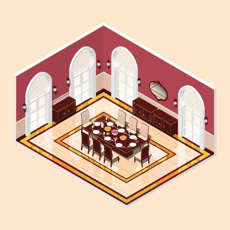 Isometric Arabic Style Dining Room Stock Vector - Illustration of fork ...