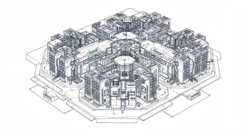 Isometric Architectural Design of a Futuristic Cityscape Featuring a ...
