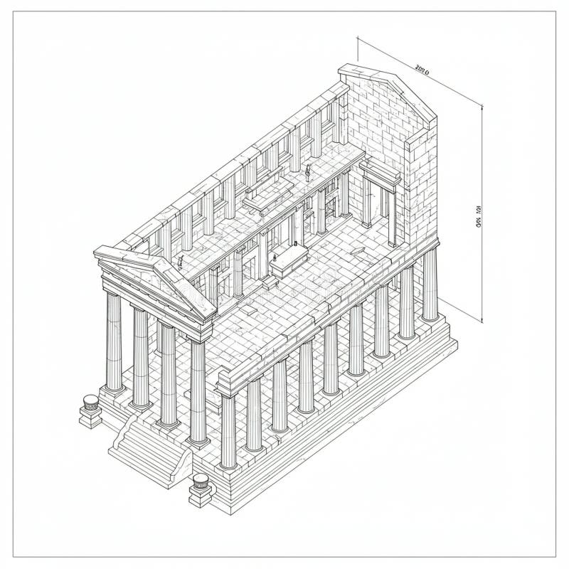 Isometric Architectural Drawing of a Classical Greek or Roman Temple ...