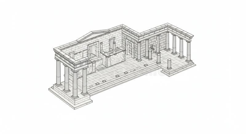 Isometric Architectural Drawing of a Classical Structure with Three ...