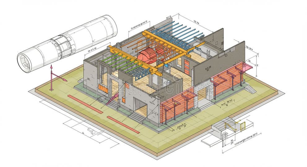 Isometric Architectural Drawing of a House Displaying a Detailed Floor ...
