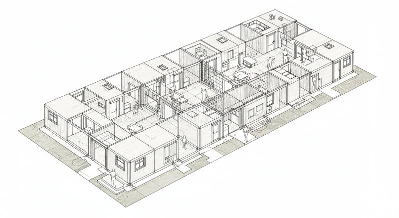 An Isometric Architectural Drawing Illustrates a Modular Building ...