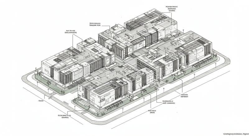 Isometric Architectural Drawing of a Large, Complex Urban Development ...