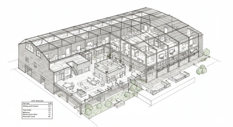 Isometric Architectural Drawing of a Large Industrial Building ...