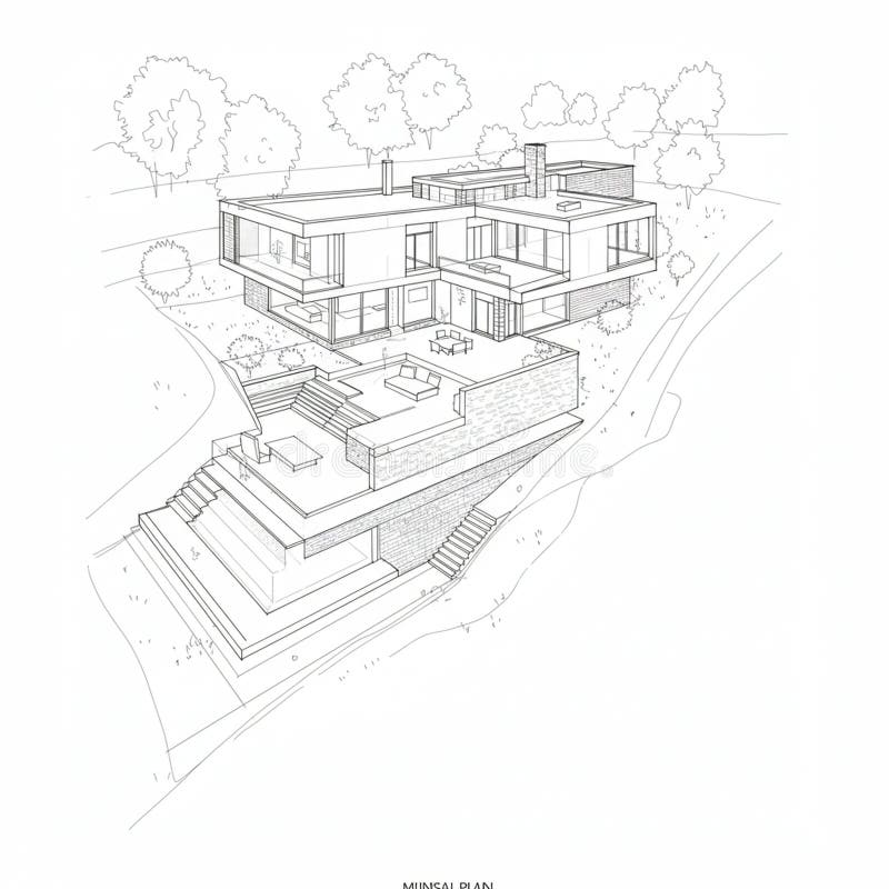 Isometric Architectural Drawing of a Modern, Multi-level House ...