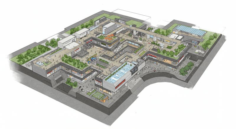 Isometric Architectural Drawing of a Modern Shopping Complex with ...