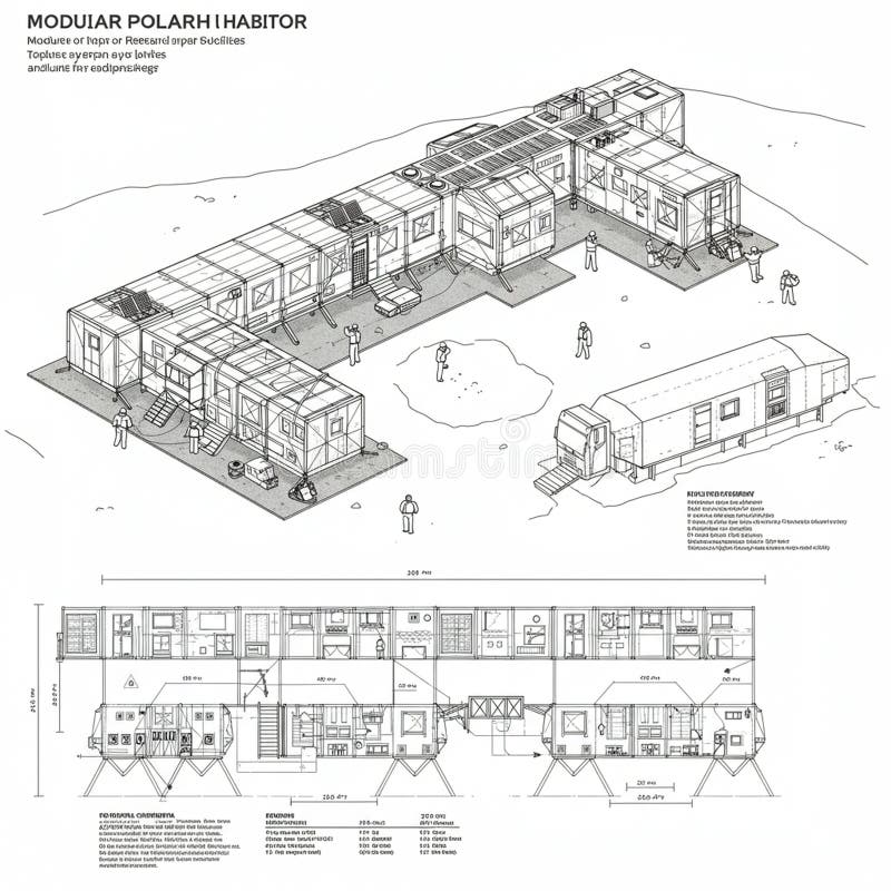 Isometric Architectural Drawing of a Modular Polar Habitat with ...