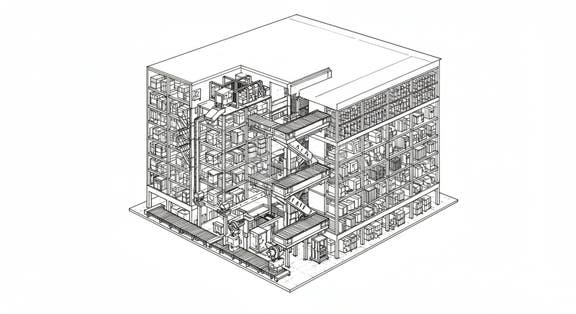 Isometric Architectural Drawing of a Multi-story Building with a ...