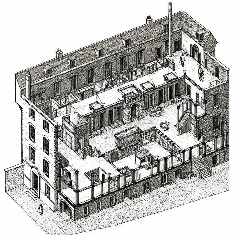 Isometric Architectural Drawing of a Multi-story Building, Revealing ...
