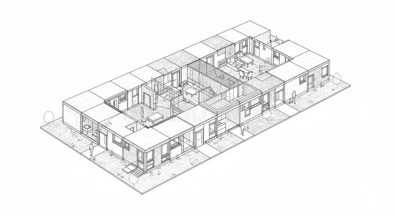 Isometric Architectural Drawing of a Rectangular, One-story Structure ...