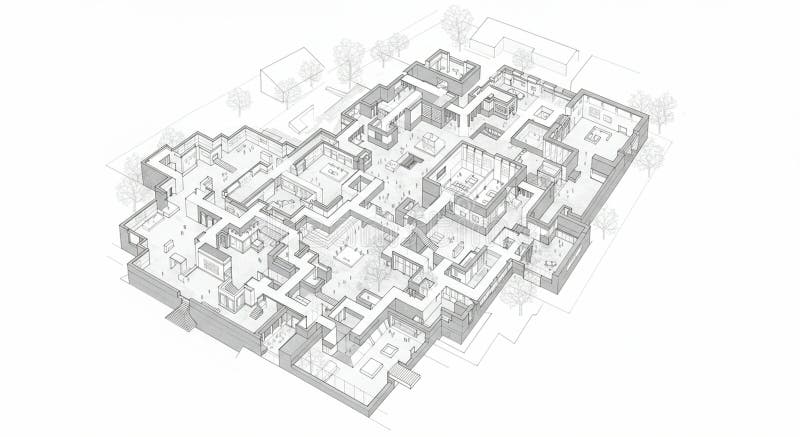 An Isometric Architectural Floor Plan Showcases a Complex, Multi-room ...
