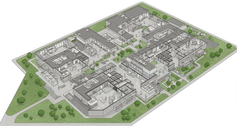 Isometric Architectural Floor Plan Showcasing a Large, Multi-winged ...