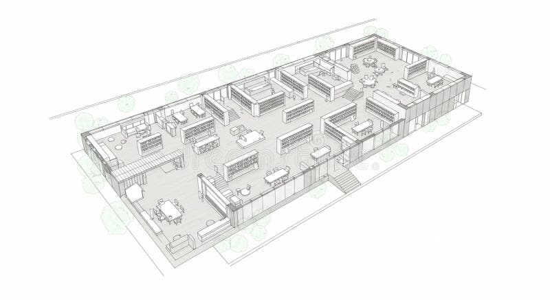 Isometric Architectural Floor Plan Sketch Displaying an Open-concept ...