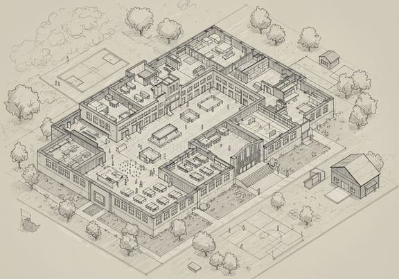 Isometric Architectural Illustration of a Modern School Campus ...
