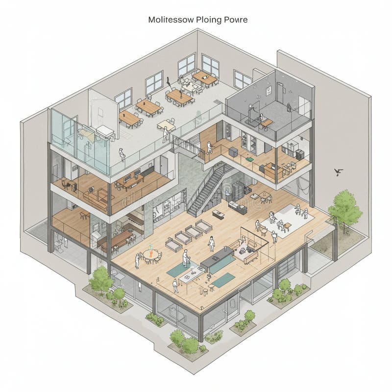 Isometric Architectural Illustration of a Multi-level Building. it ...