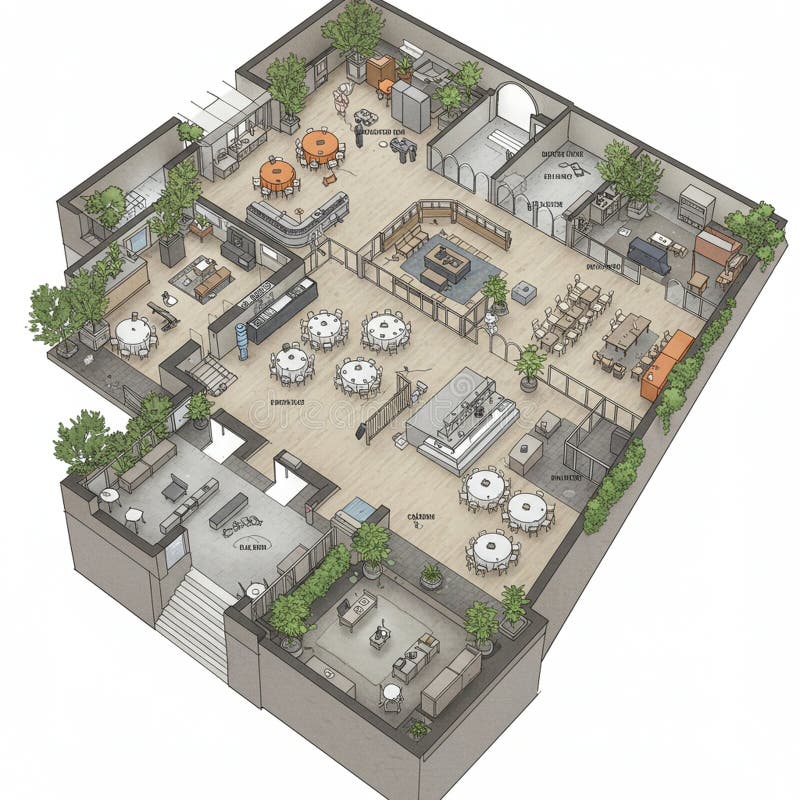 Spacious Open Plan Office Layout Stock Illustrations – 943 Spacious ...