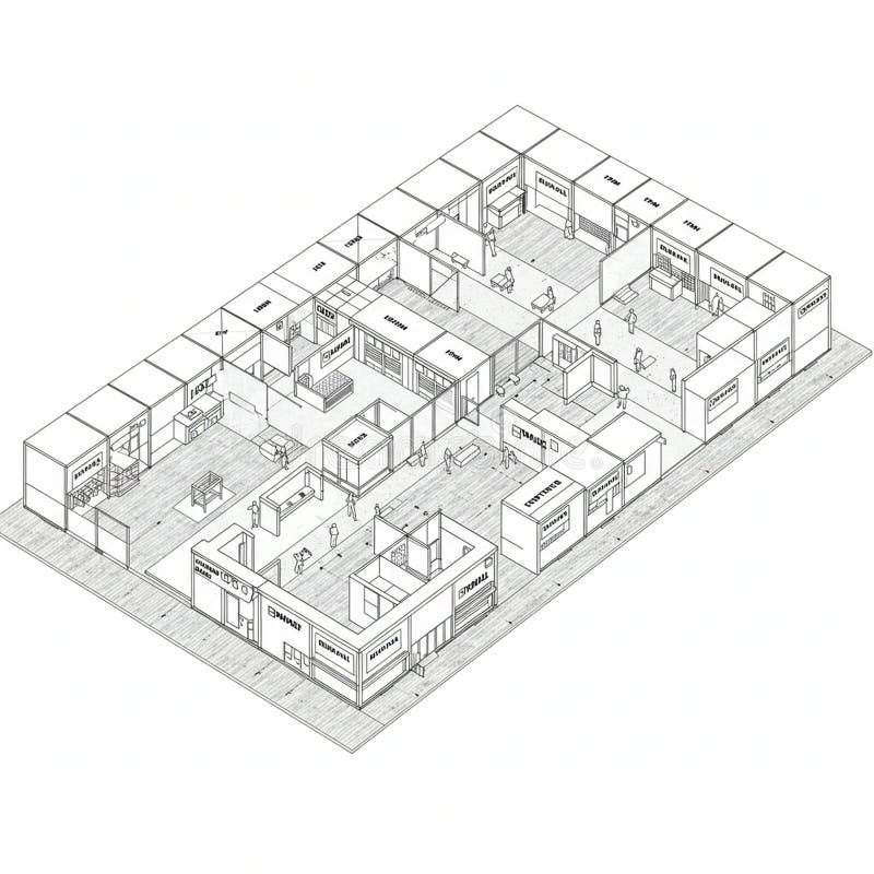Isometric Architectural Layout of an Indoor Exhibition Space Featuring ...