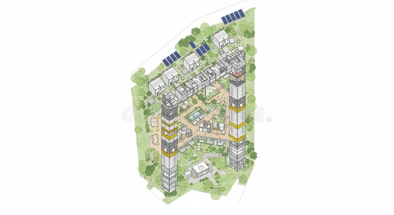 Isometric Architectural Plan Features a Modern Residential Complex with ...