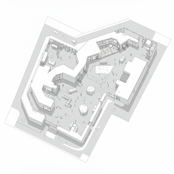 Isometric Architectural Plan Illustrating a Complex Structure with ...