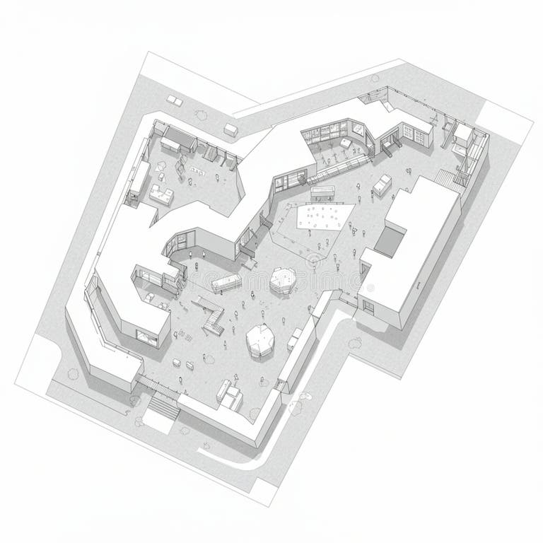 Isometric Architectural Plan Illustrating a Complex Structure with ...