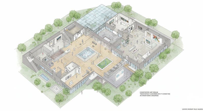 An Isometric Architectural Rendering of a Contemporary Art Museum ...