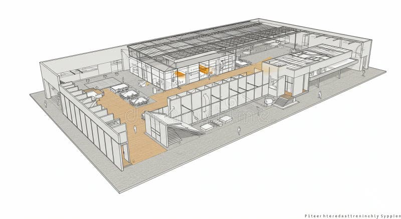 Isometric Architectural Rendering Depicts a Modern, Open-plan Building ...