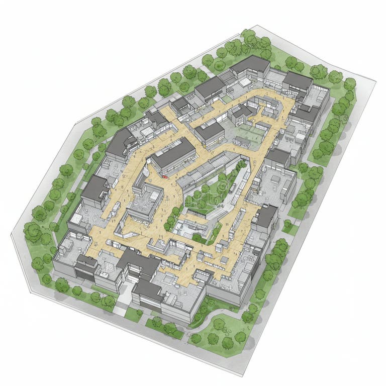 An Isometric Architectural Rendering Displays a Multifaceted Building ...